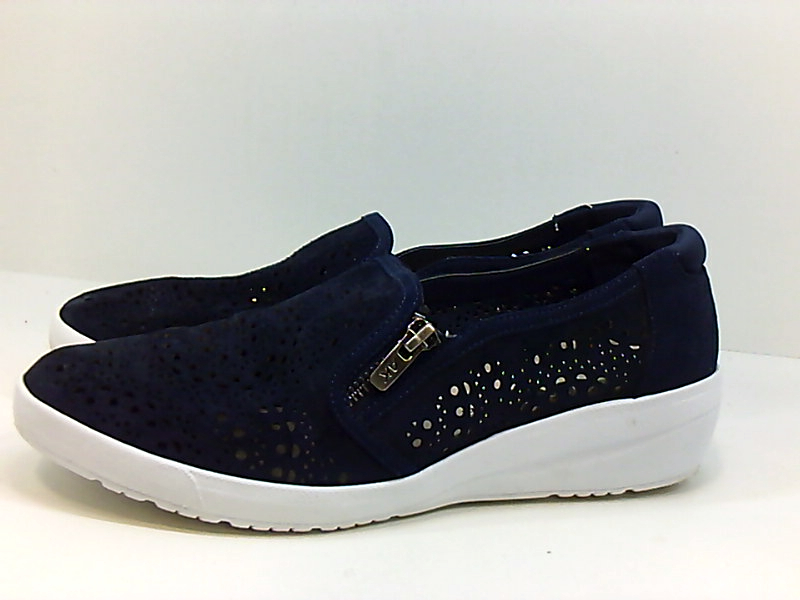 Anne Klein Womens Yvette Leather Low Top Zipper Fashion Sneakers, Blue ...