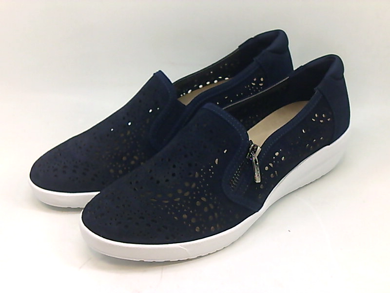 Anne Klein Womens Yvette Leather Low Top Zipper Fashion Sneakers, Blue ...