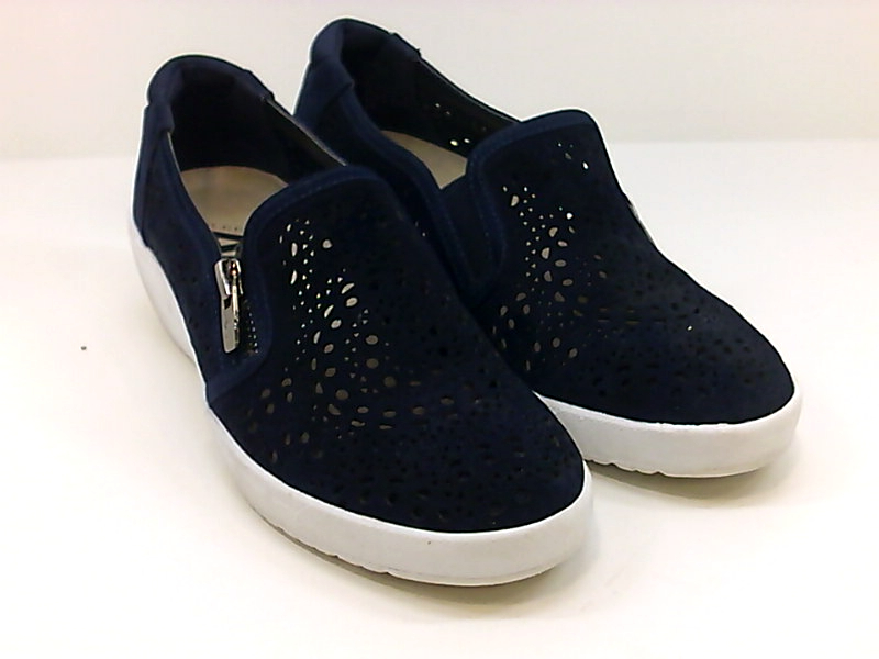 Anne Klein Womens Yvette Leather Low Top Zipper Fashion Sneakers, Blue ...