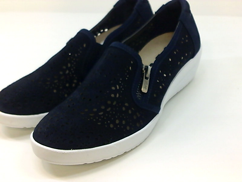 Anne Klein Womens Yvette Leather Low Top Zipper Fashion Sneakers, Blue ...