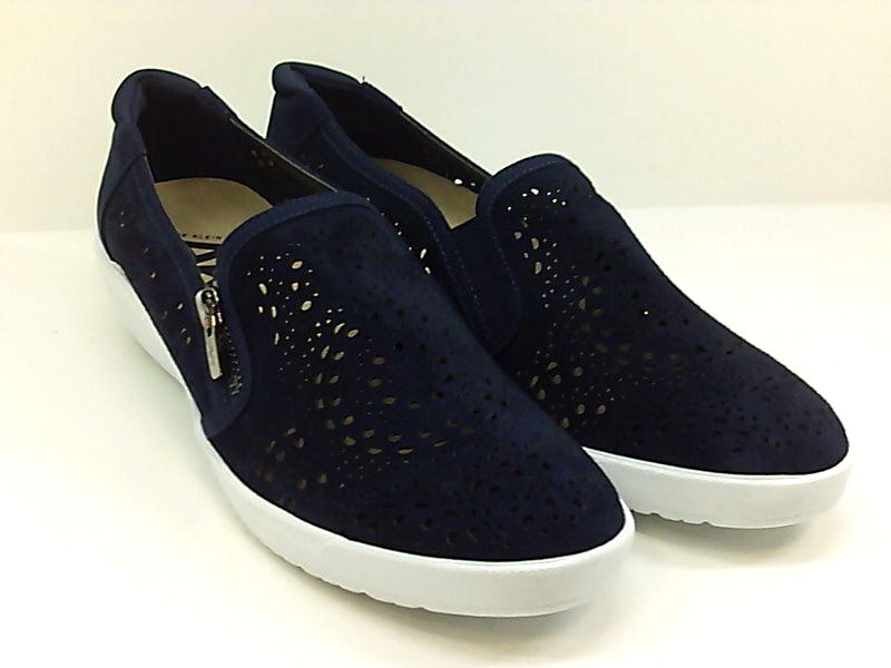 Anne Klein Womens Yvette Leather Low Top Zipper Fashion Sneakers, Blue ...