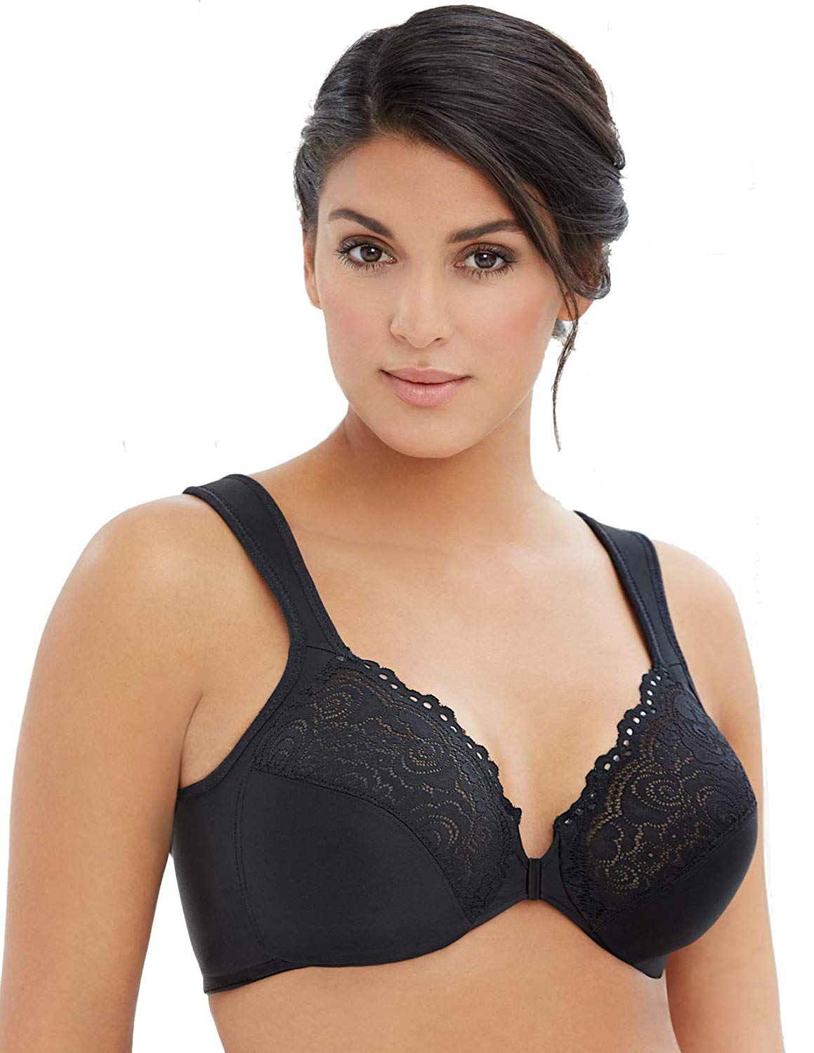 Glamorise Womens Plus Size Full Figure Wonderwire Front Close Blk