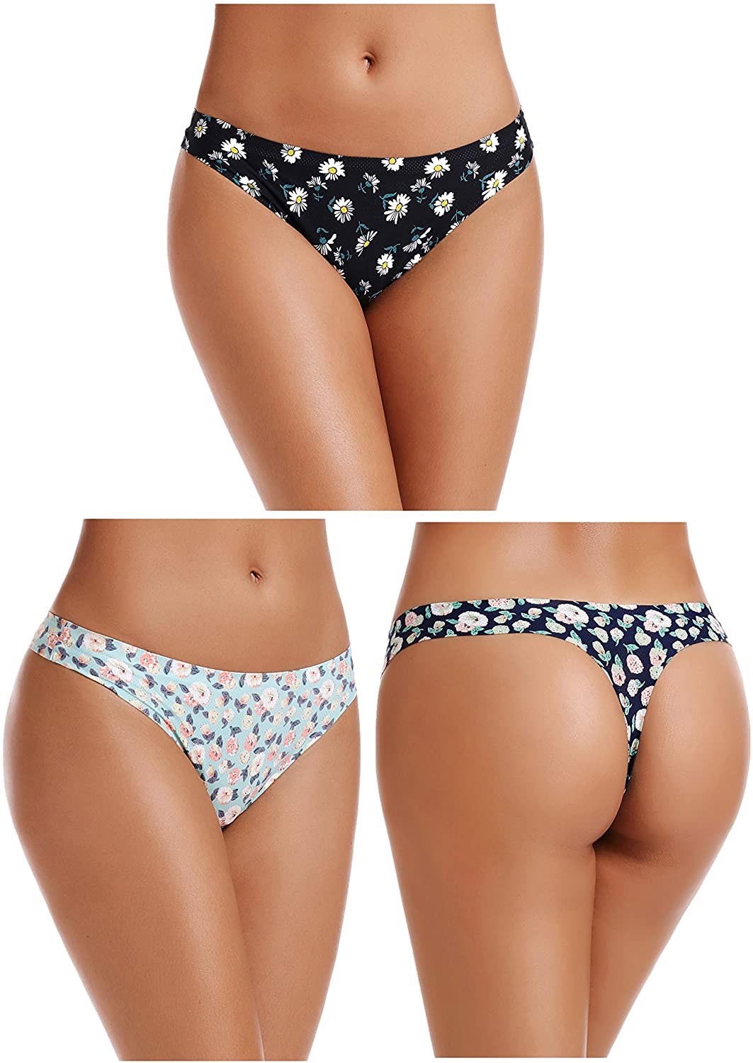VOENXE Seamless Thongs For Women No Show A 5 Pack Floral Design Size VOENXE Seamless Thongs For Women No Show A 5 Pack Floral Design Size