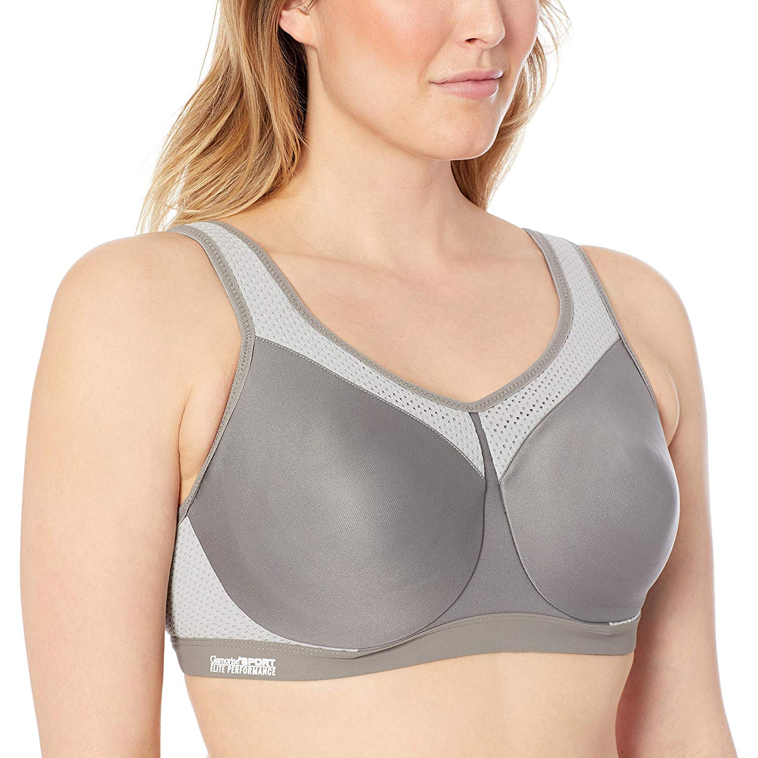 Glamorise Womens Plus Size Full Figure High Impact Wonderwire Gray