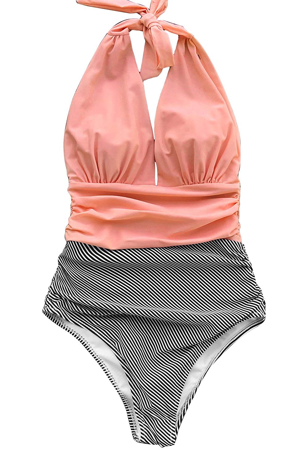 Cupshe Womens Stripe Halter One Piece Swimsuit Keeping You Pink Size