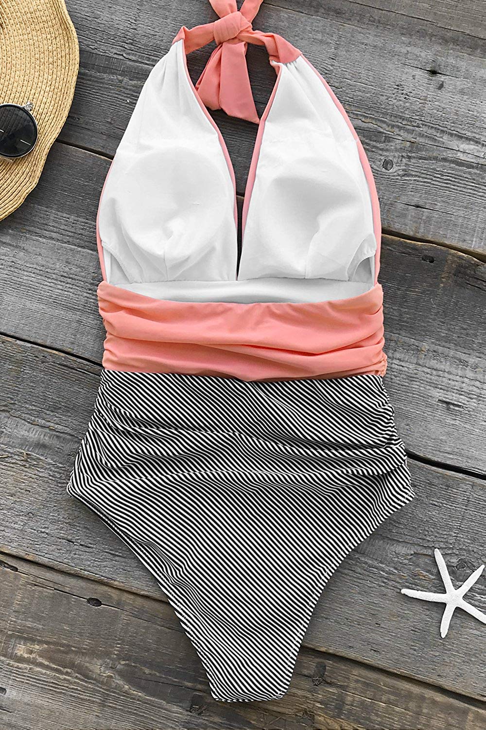 Cupshe Womens Stripe Halter One Piece Swimsuit Keeping You Pink Size