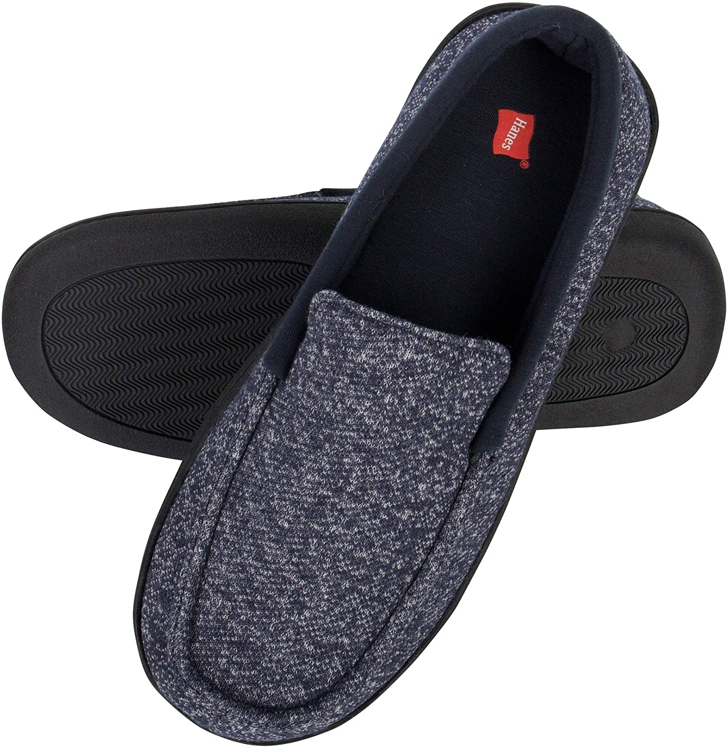 Hanes Men's Slippers House Shoes Moccasin Comfort Memory Foam, Navy ...