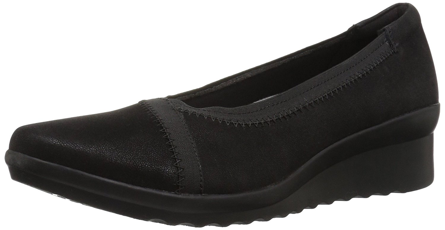 CLARKS Womens Caddell Dash Leather Closed Toe Wedge Black Synthetic ...