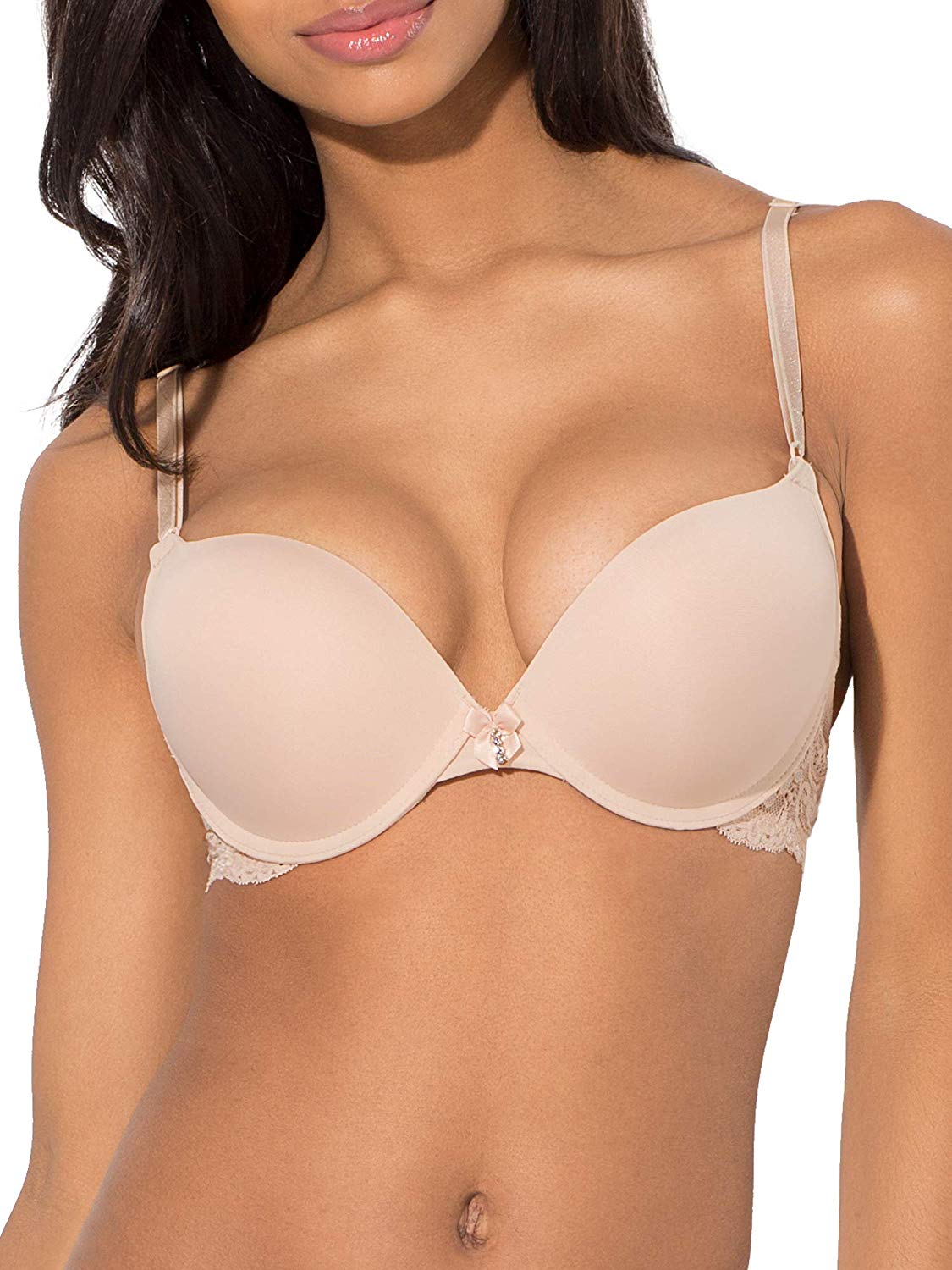 Smart And Sexy Womens Maximum Cleavage Underwire Push Up Bra Beige
