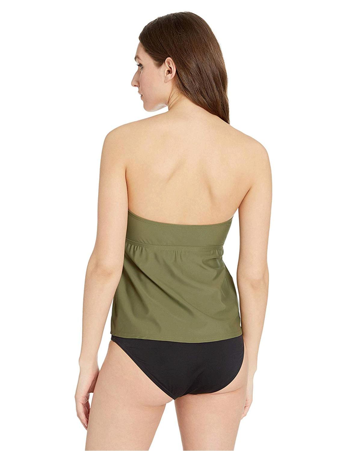 Catalina Womens Twist Front Bandeau Tankini Swimsuit Olive Green