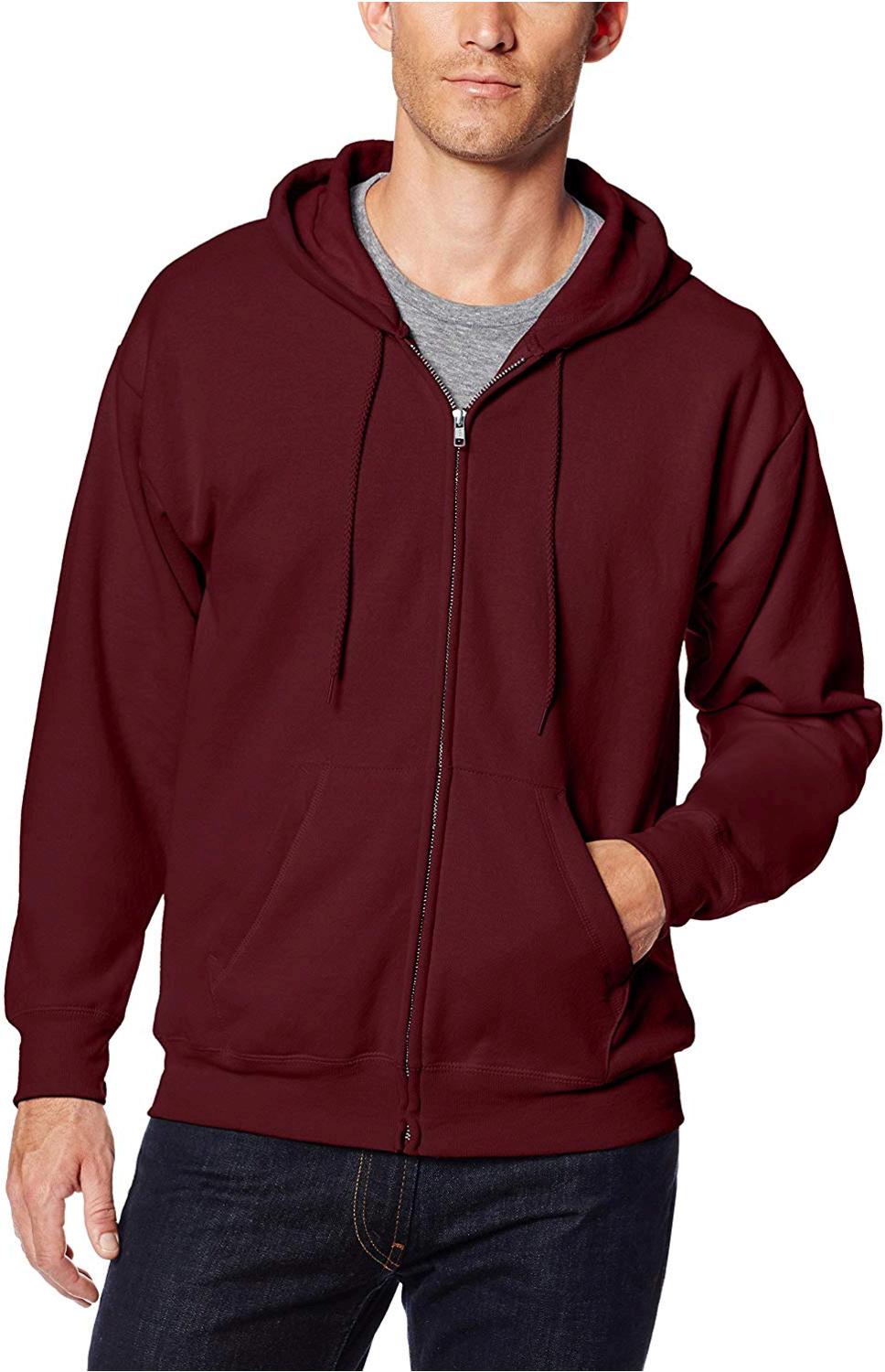 Hanes Men's Full-Zip EcoSmart Fleece Hoodie, Maroon, Medium, Maroon ...