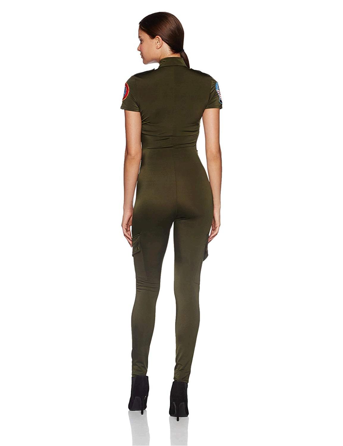 Leg Avenue Women's Top Gun Flight Suit Costume, Khaki, Size Large ive1 ...