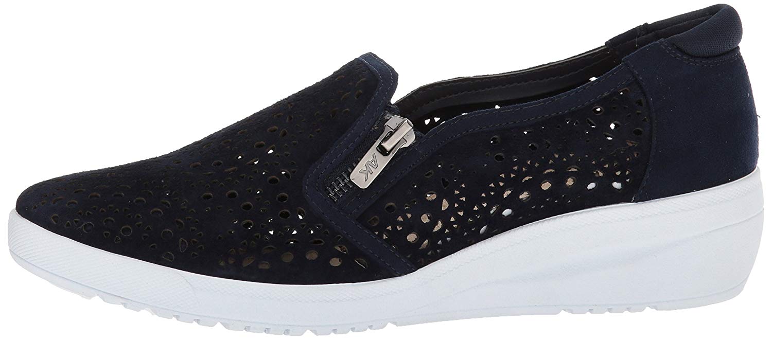 Anne Klein Womens Yvette Leather Low Top Zipper Fashion Sneakers, Blue ...