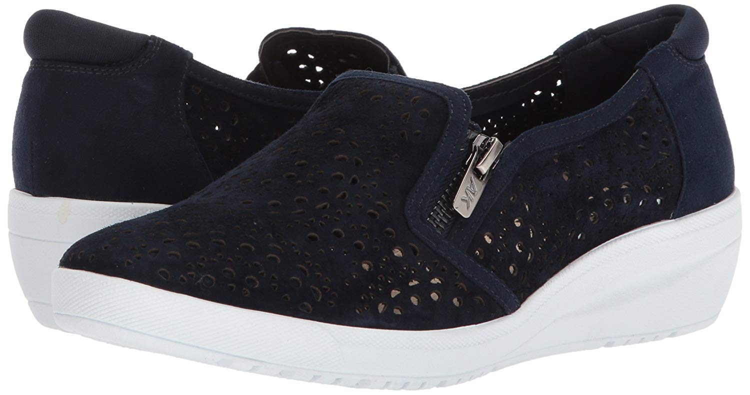 Anne Klein Womens Yvette Leather Low Top Zipper Fashion Sneakers, Blue ...
