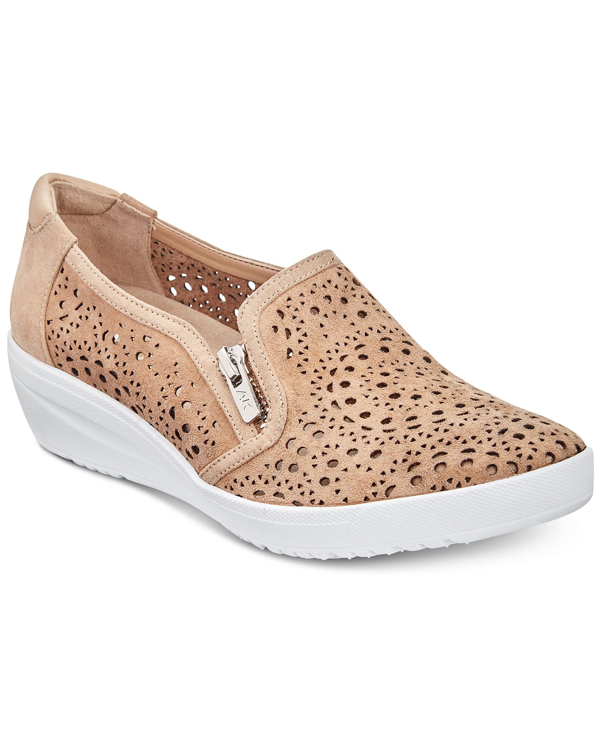 Anne Klein Womens Yvette Leather Low Top Zipper Fashion Sneakers, Tan ...