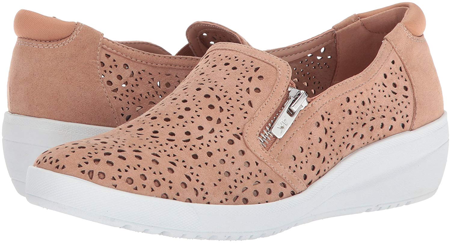 Anne Klein Womens Yvette Leather Low Top Zipper Fashion Sneakers, Pink ...